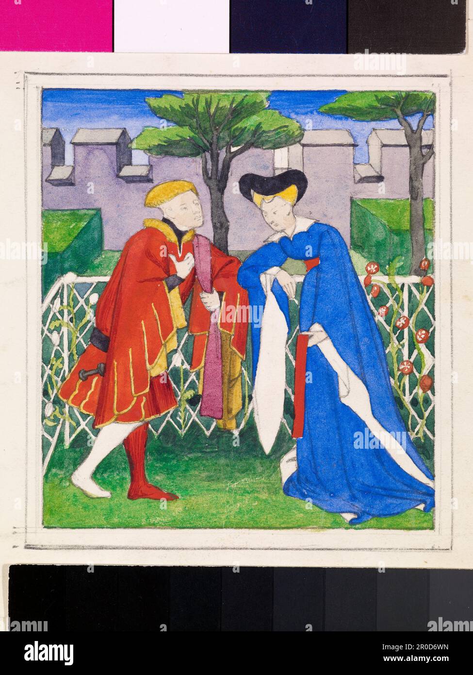 Scene From a 15th Century Illuminated Manuscript, 1850-60. Watercolour ...