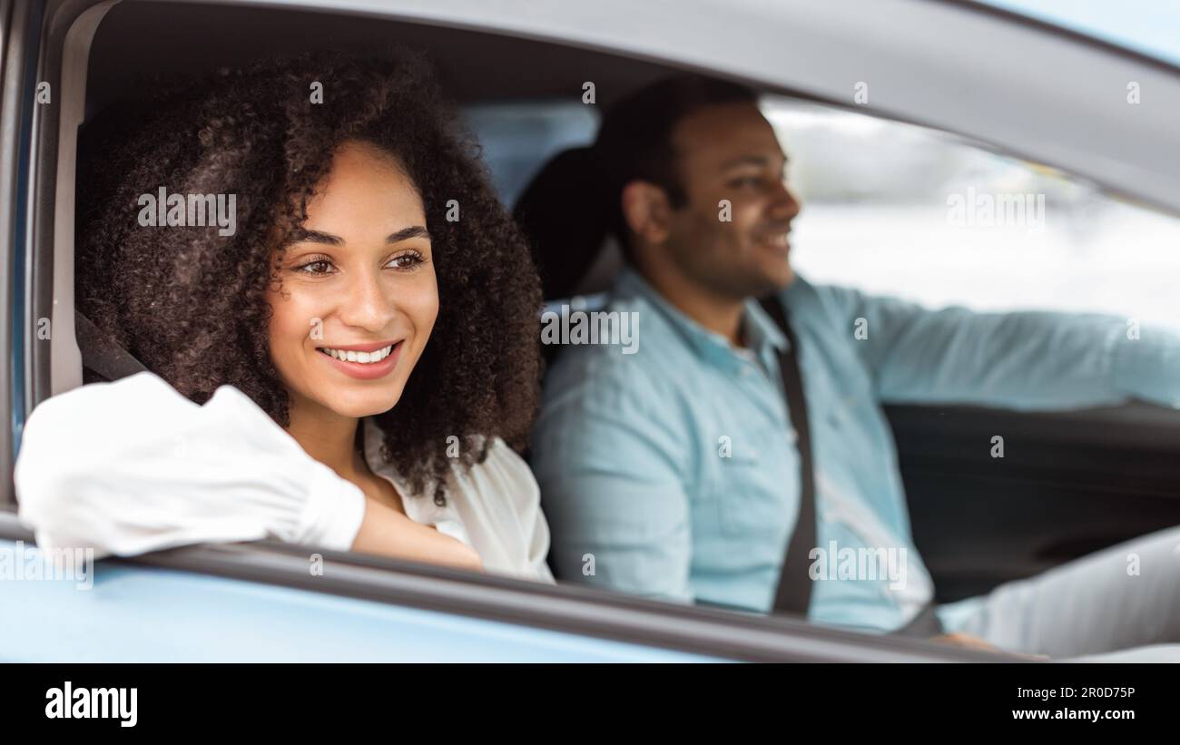 Arabic Couple Enjoying Car Ride, Wife Sitting Near Opened Window Stock ...