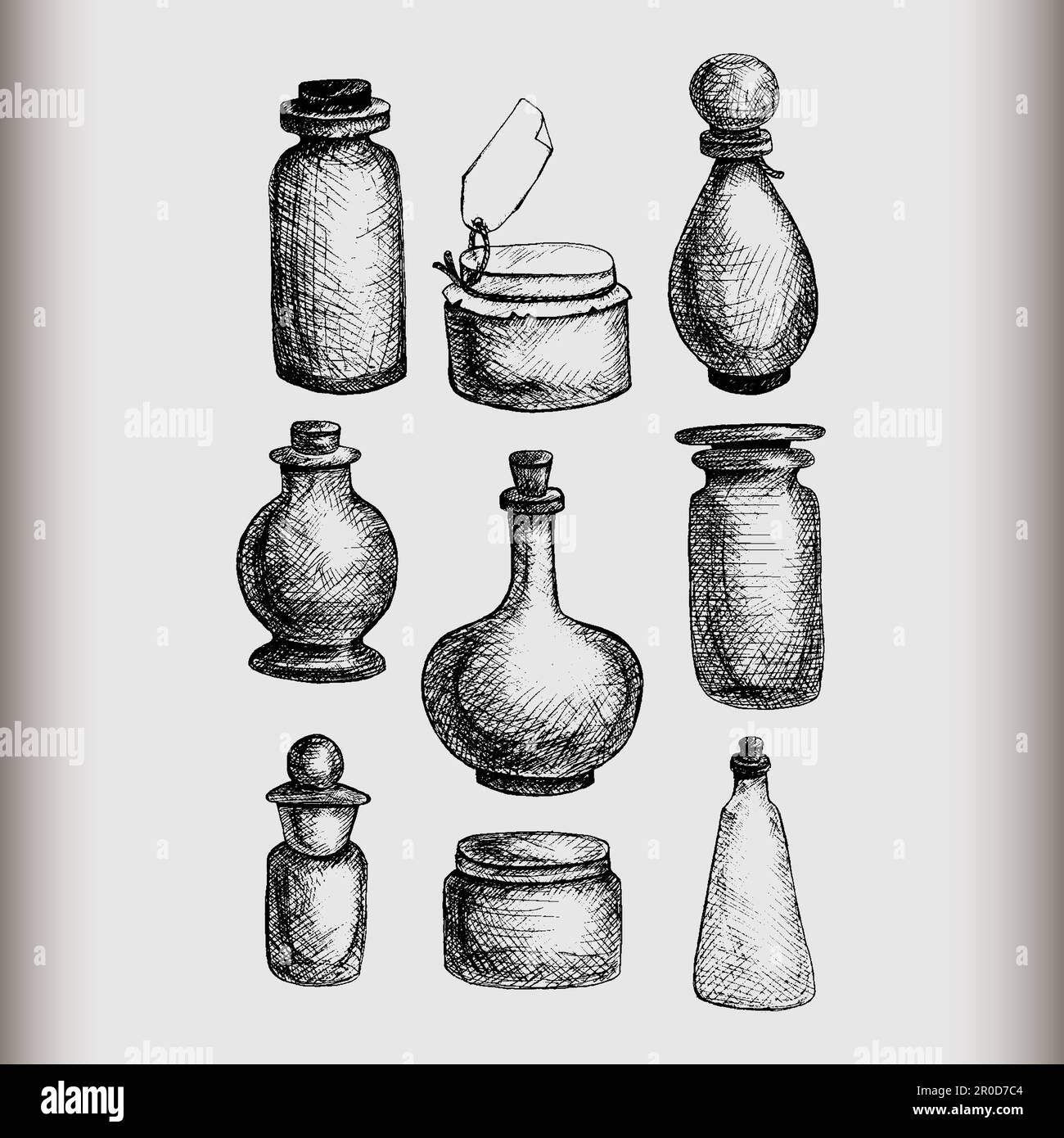 Hand drawn isolated vintage glass jars and bottles set. Containers for ...