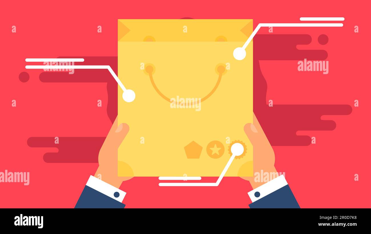 Shop Concept from Shopping Bag with products. Sale Banner. Shelves ...