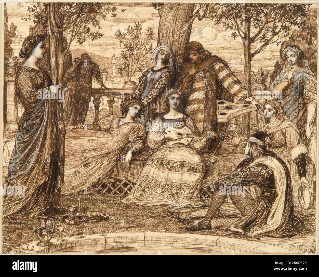 Boccaccio's Decameron - Garden Scene from the Introduction, 1859. Pen ...