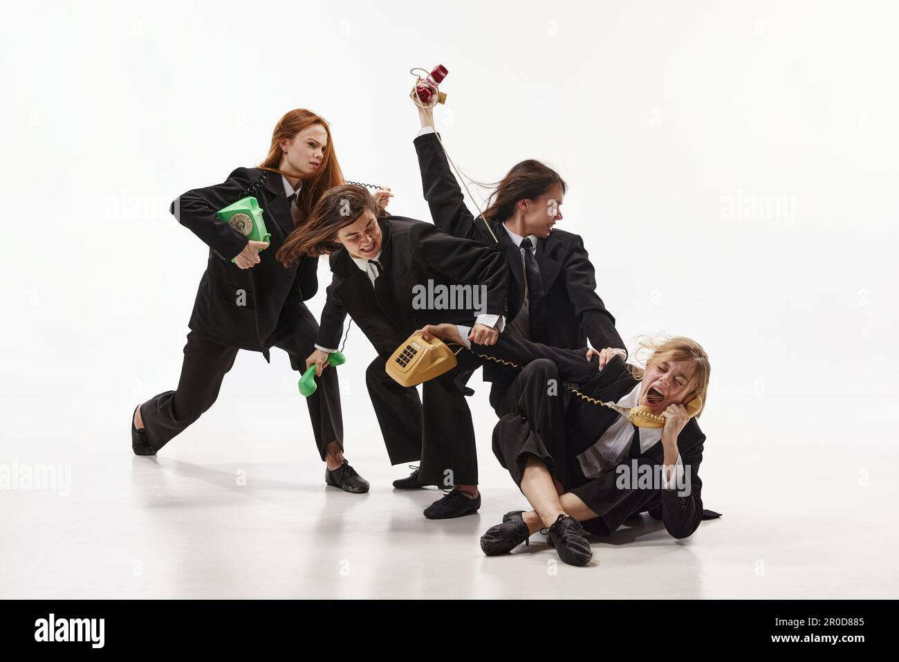 Portrait with group of angry business women, office workers quarreling ...