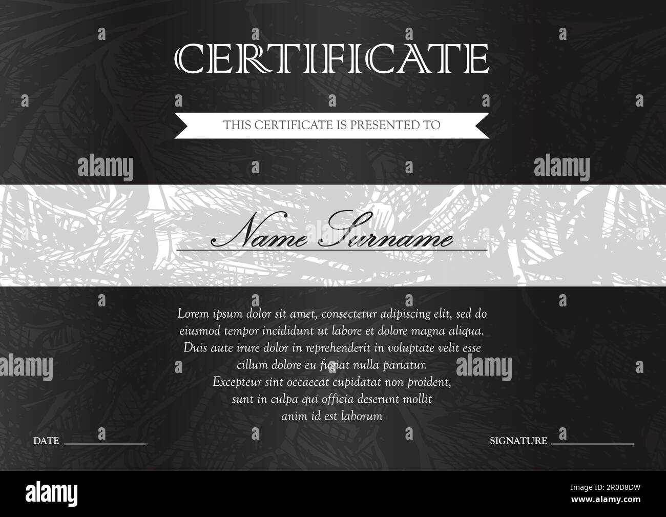 Horizontal black dark certificate and diploma template with vintage, floral, filigree and cute ...