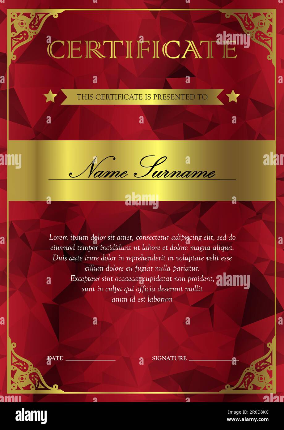 Vertical red and gold certificate and diploma template with vintage ...