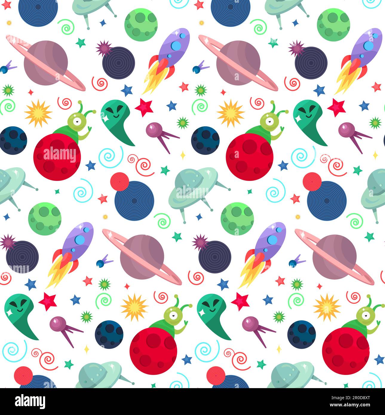 Cosmos and UFO concept in seamless pattern for wrap, print, fabric and ...