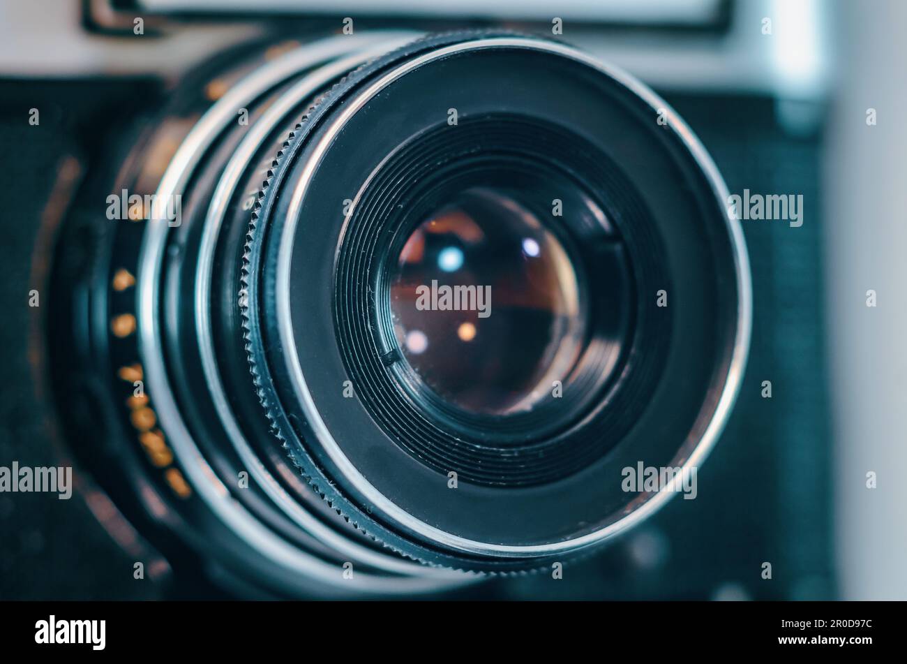 Old film camera lens close-up on lenses Stock Photo - Alamy