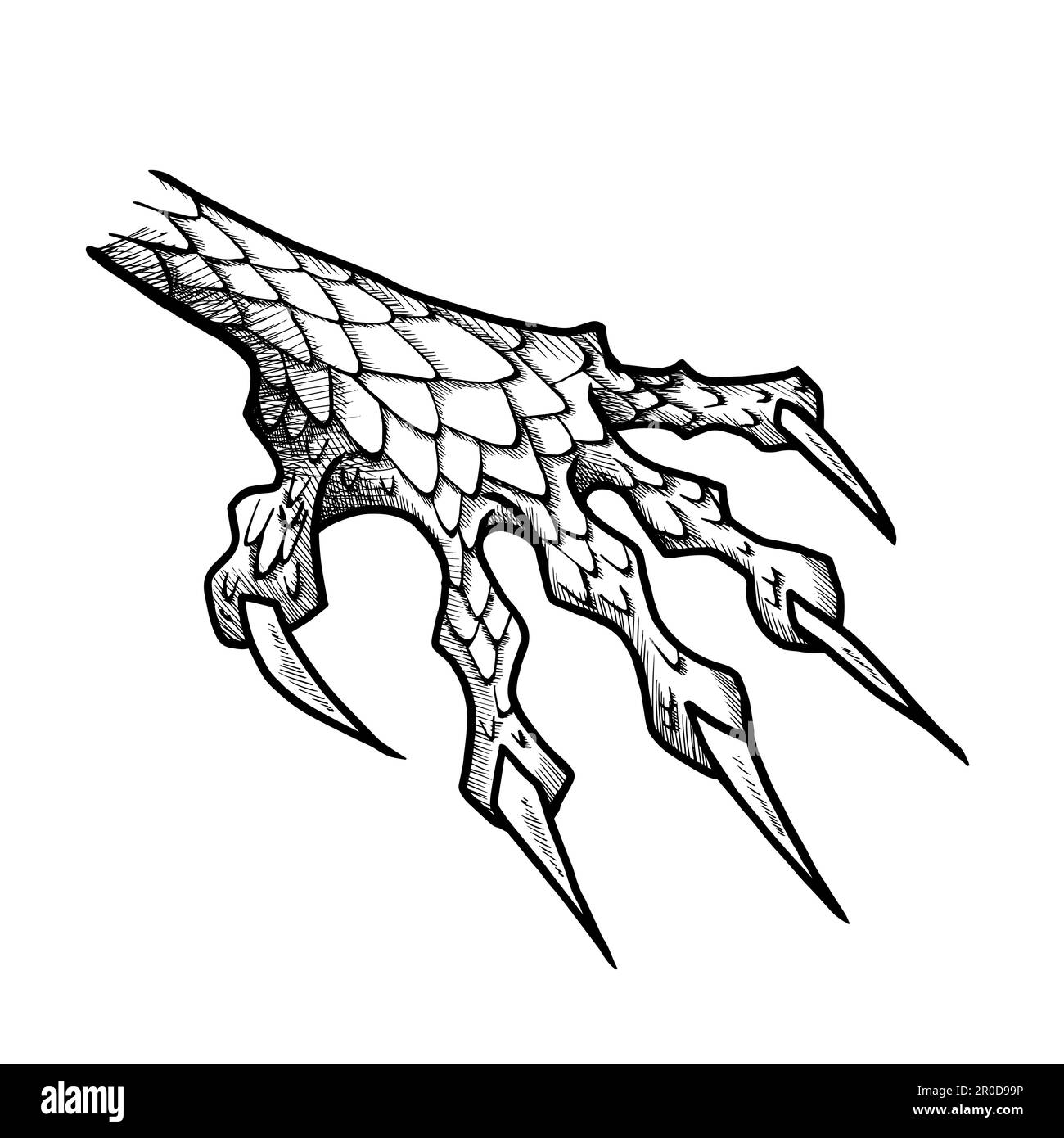 Dragon or monster paw with claws. Wild tattoo. Horror sticker ...