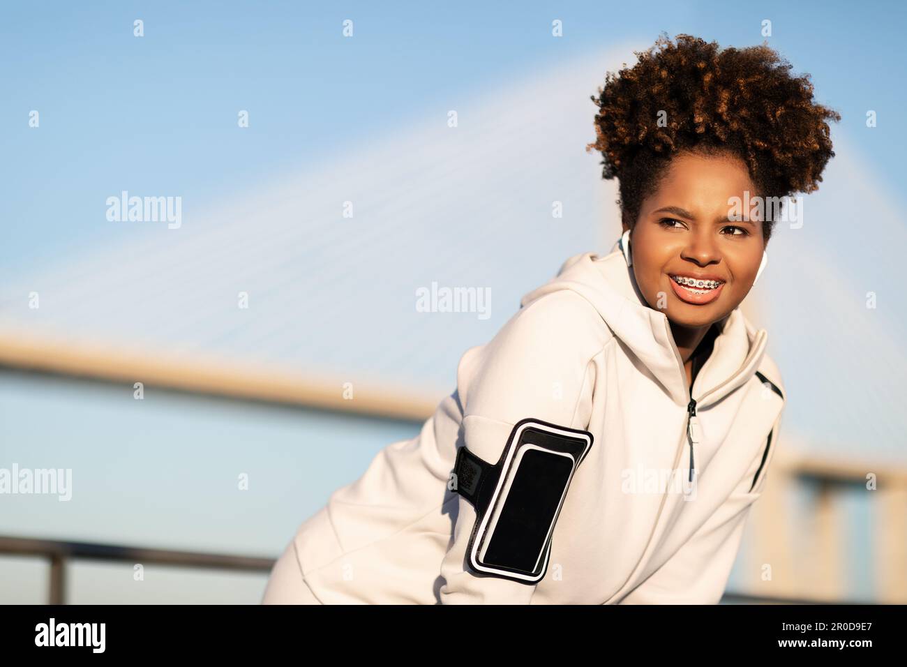 Tired Black Female Jogger Stopping To Rest After Active Training ...
