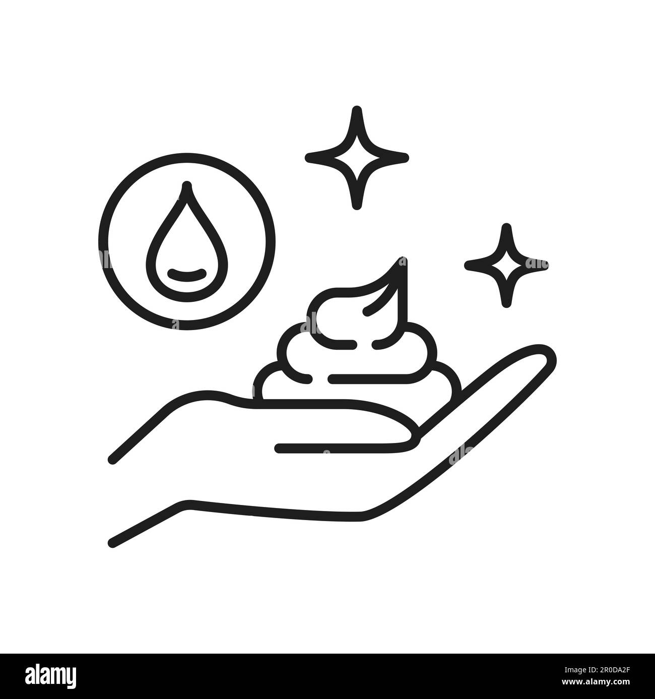 Foam and hand icon, liquid soap and hands washing or hygiene, line ...