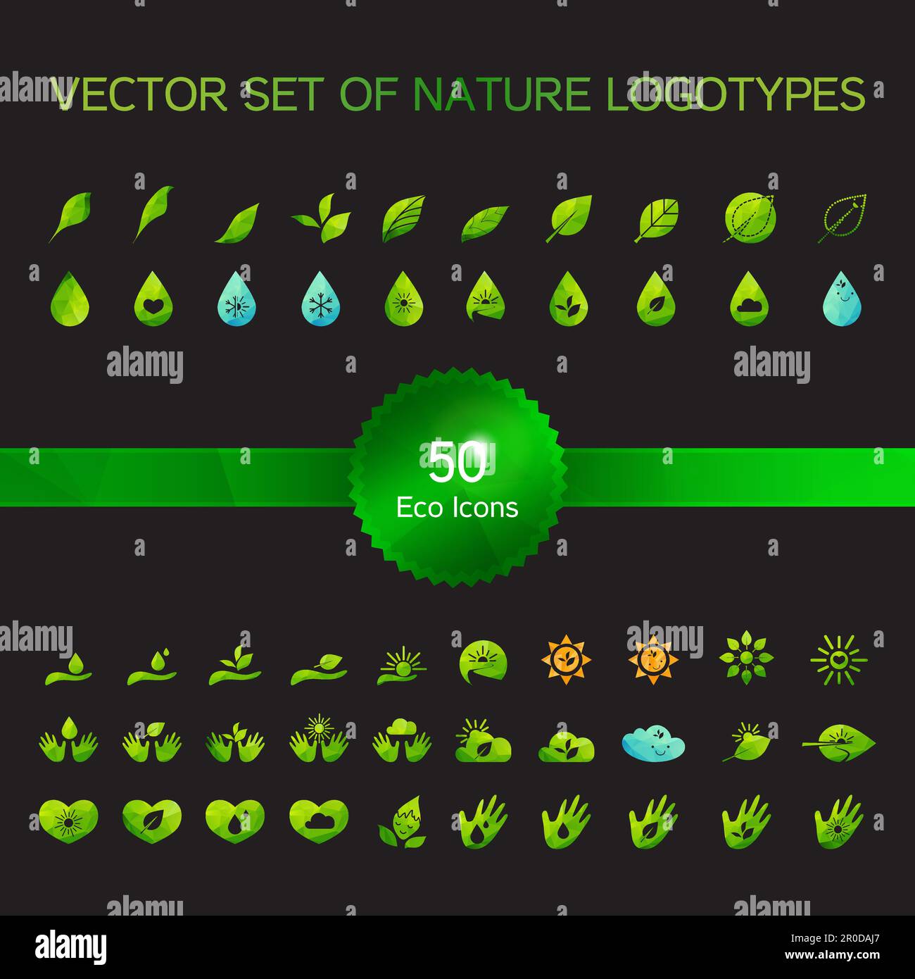 Set of 50 ecology icons, nature logo, biology symbols from leaves and ...