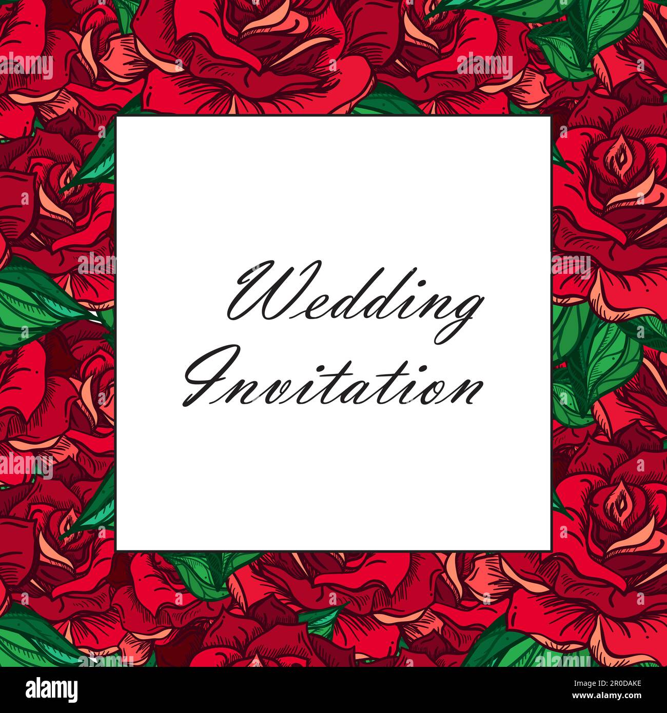 Hand Drawn Wedding Rose Frame. Flower Template for wedding, holiday ...