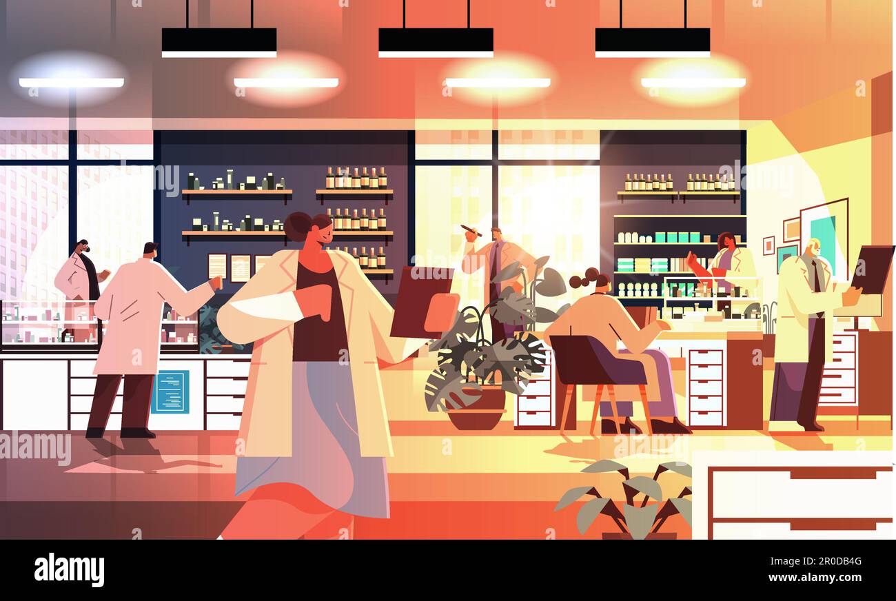 Pharmacists working together in pharmacy Stock Vector Images - Alamy