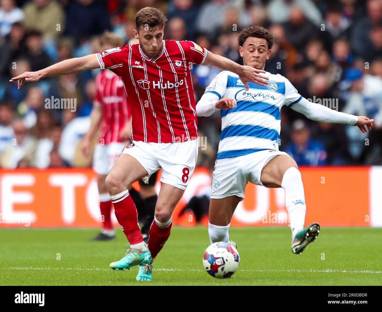 Bristol City's Joe Williams (left) and Queens Park Rangers' Luke Amos ...
