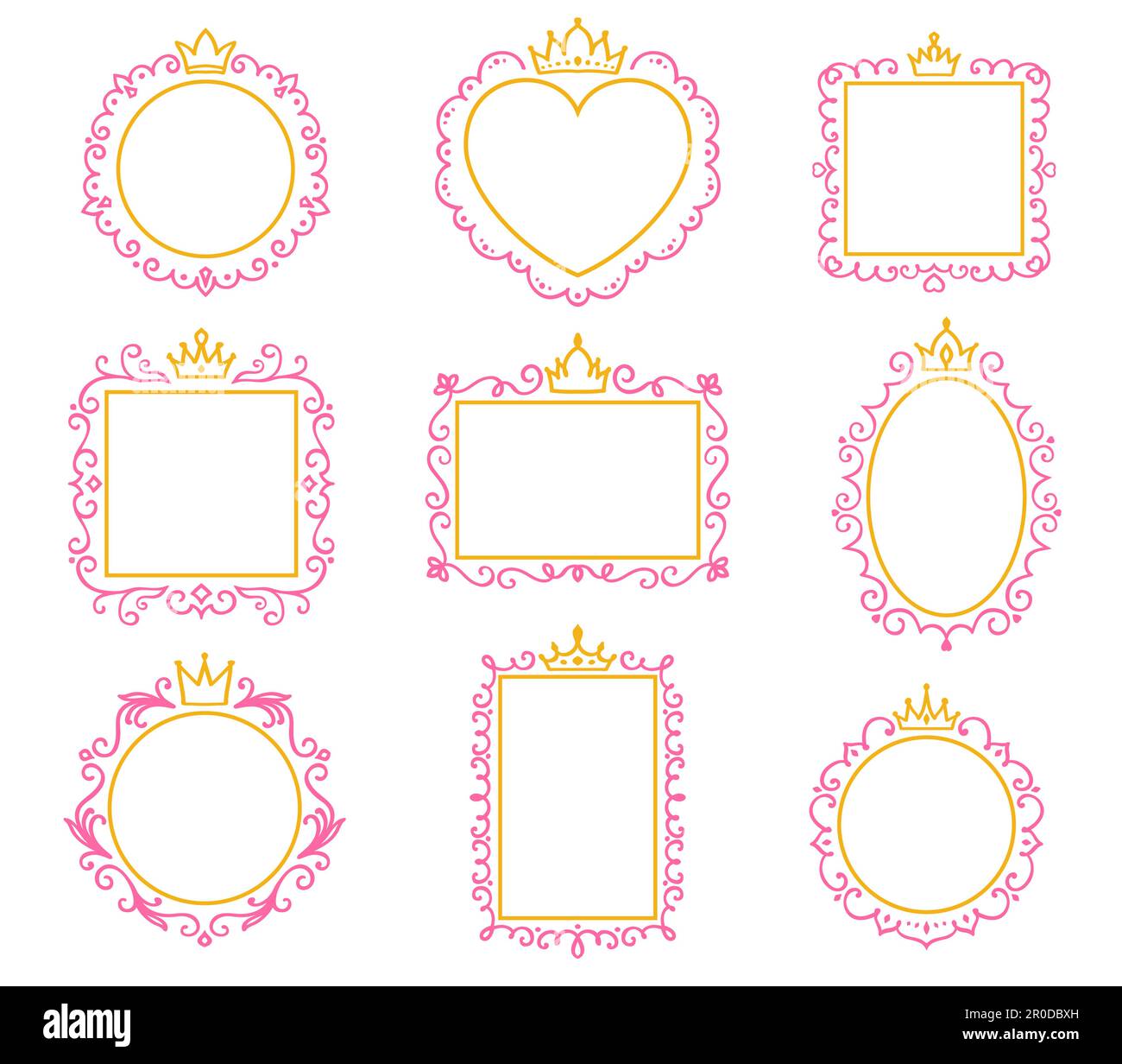 Princess frames and mirrors with crown. Wedding or birthday holiday ...