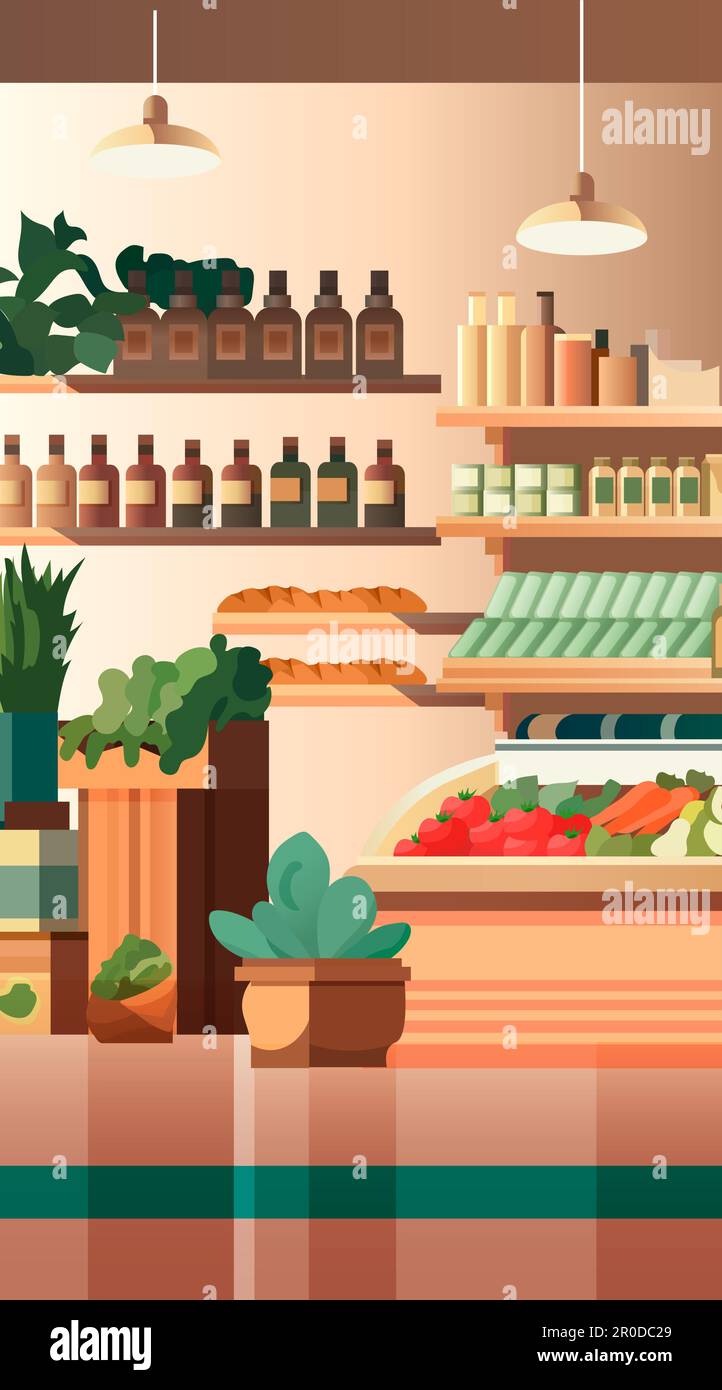 grocery supermarket with products shelves retail consumerism concept ...