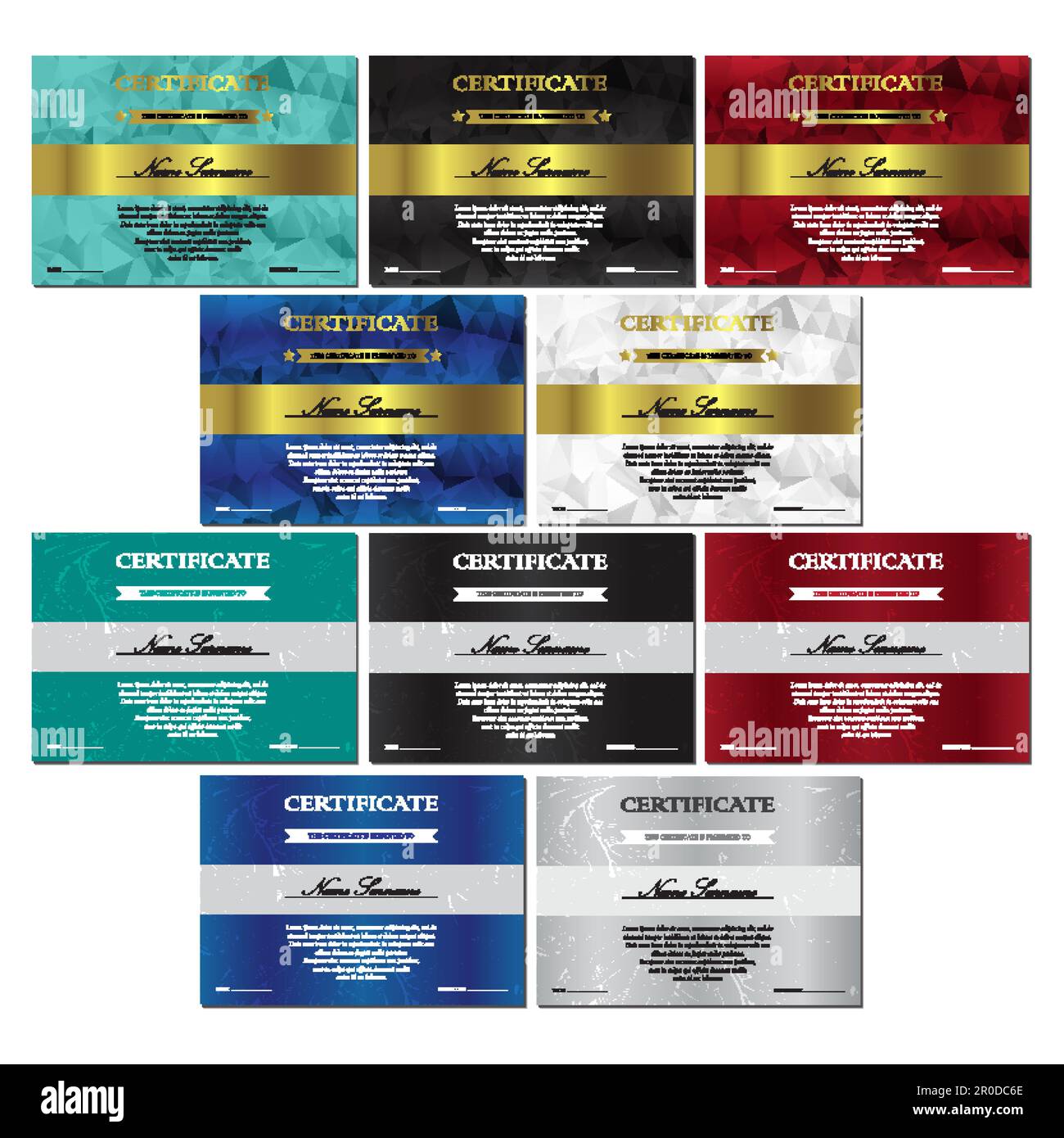 Vertical red, white, black, turquoise and blue certificate and diploma ...