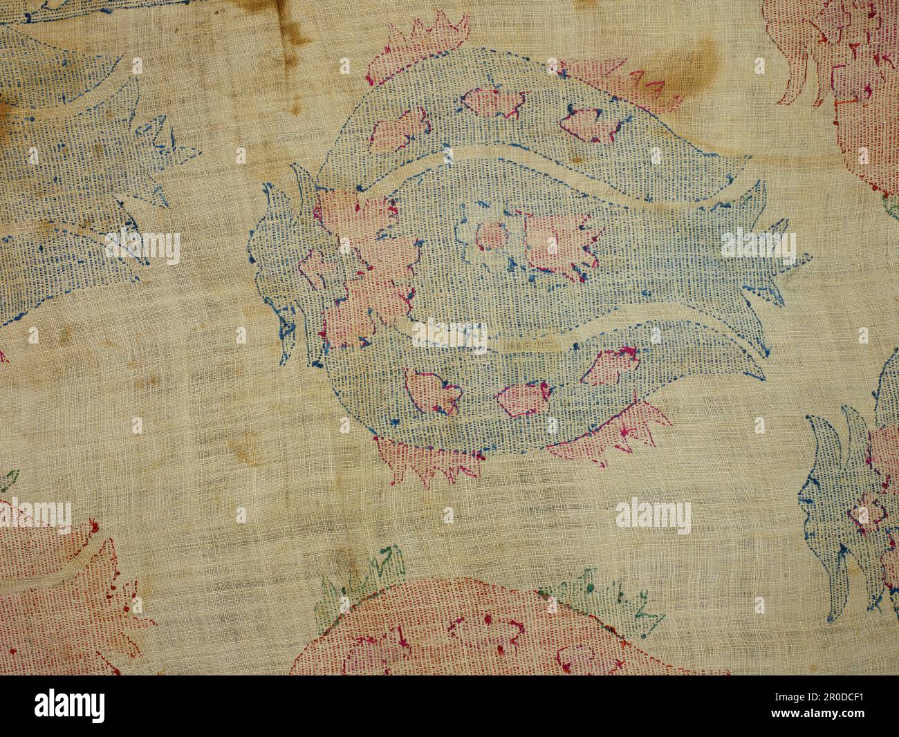 Textile Panel, 18th Century, embroidered with coloured threads. Repeats ...