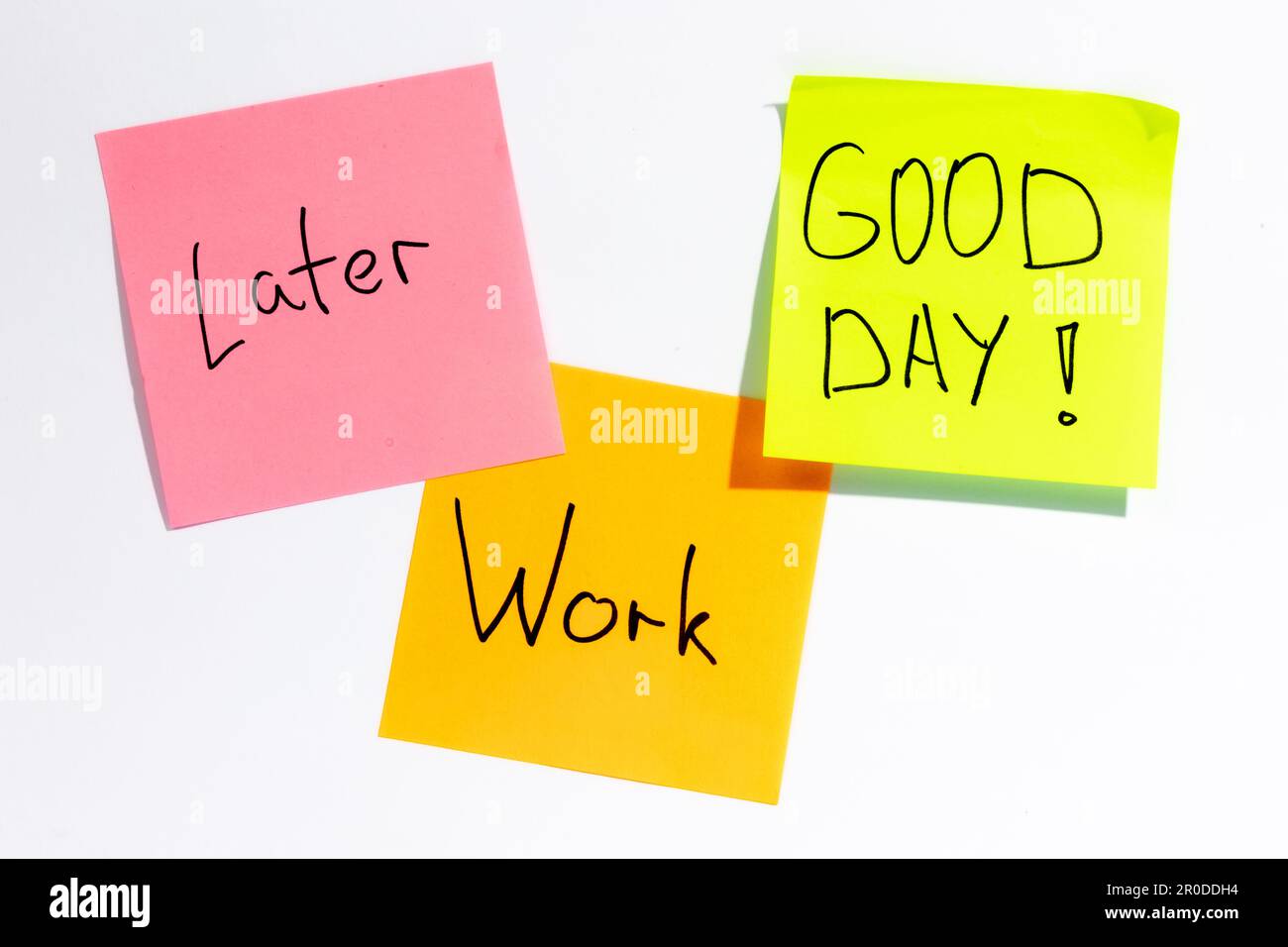 Colored paper reminders on white background, office work concept Stock ...