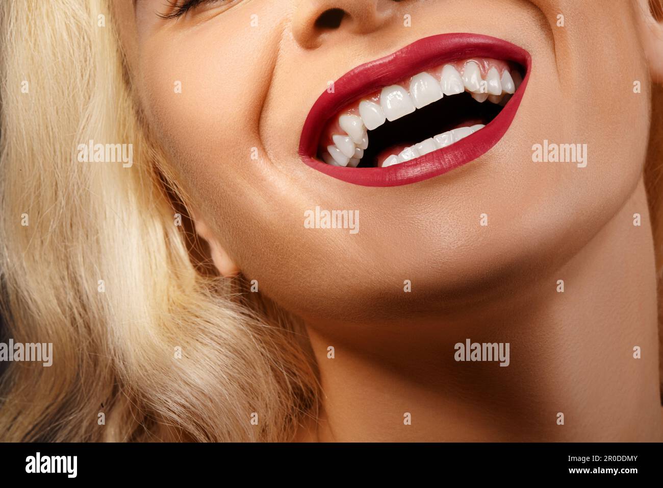 Dental Beauty. Beautiful Macro with perfect White Teeth. Fashion Lips ...