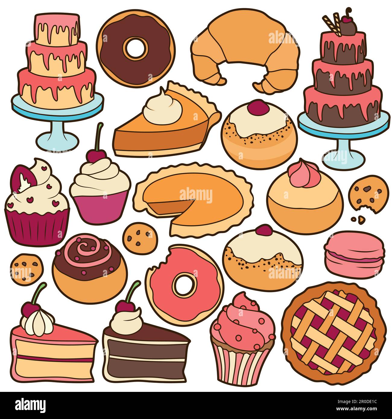 Collection of colorful cartoon illustrations of various desserts and ... Collection of colorful cartoon illustrations of various desserts and ...