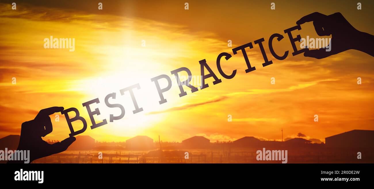 Best practice - human hands holding black silhouette words Stock Photo ...
