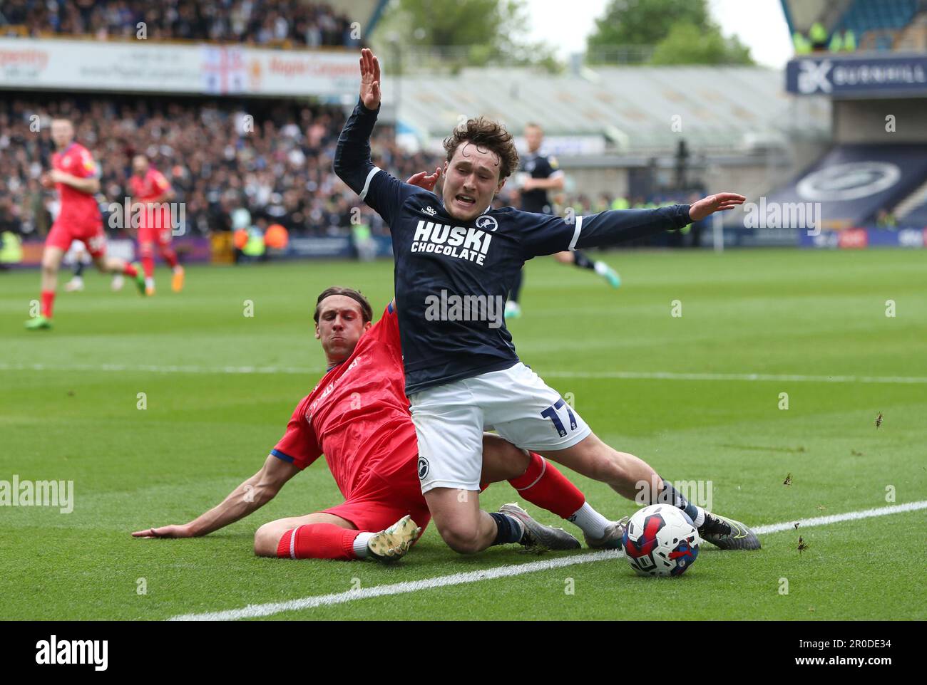 Blackburn Rovers' Callum Brittain (left) tackles Millwall's Callum ...