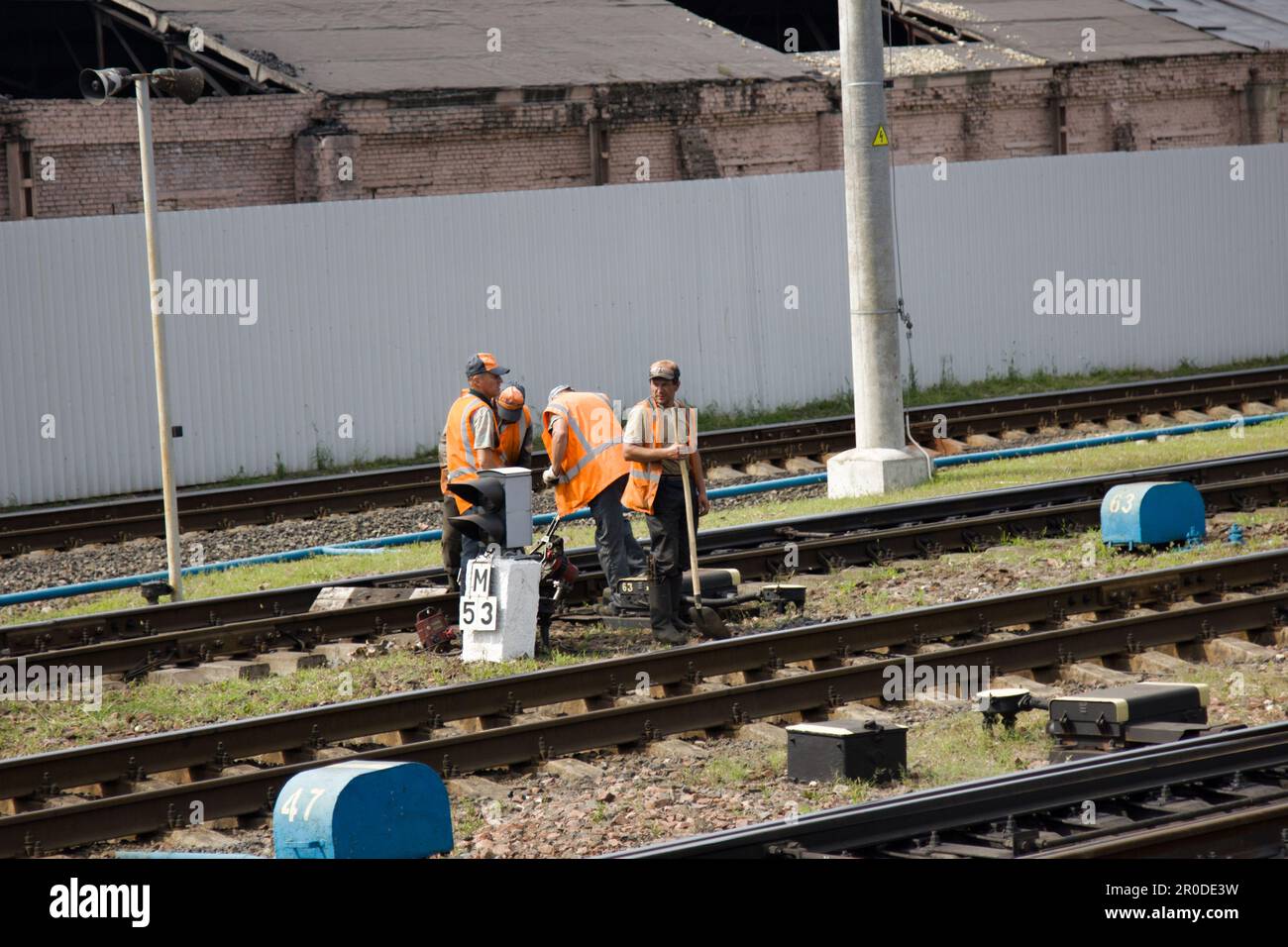Vitebsk, Belarus - AUGUST 15, 2017: Team working-ways, railway worker ...