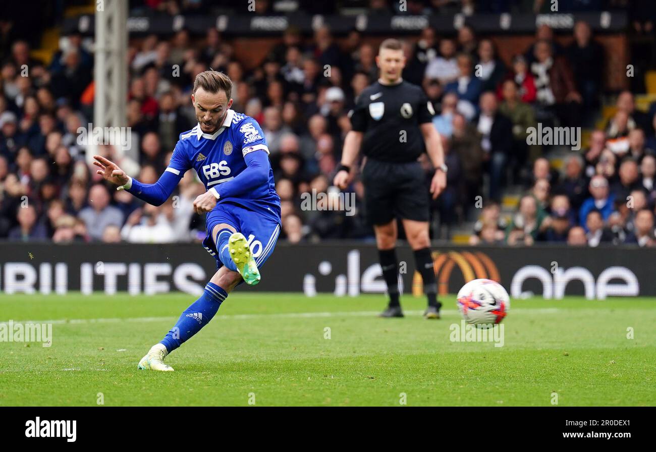 Leicester City's James Maddison scoring his sides second goal from the ...
