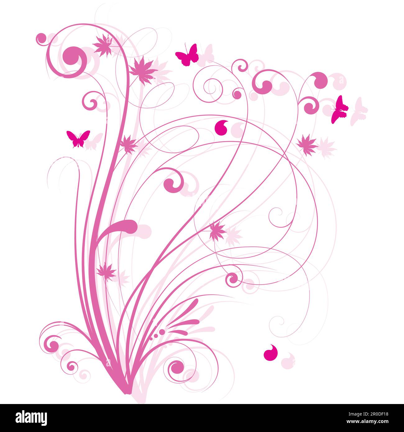 A pink and white floral design with butterflies and flowers Stock ...