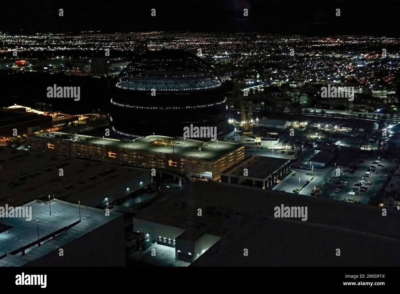 Aerial night view of the city lights and buildings of Las Vegas, Nevada ...