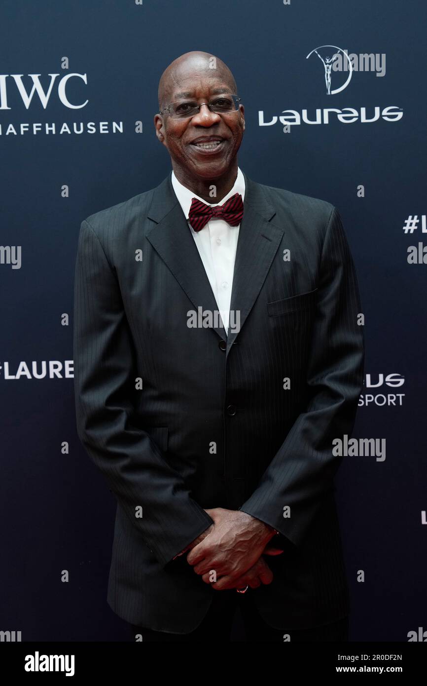 Edwin Moses poses as he arrives at the Laureus Sports Awards in Paris ...