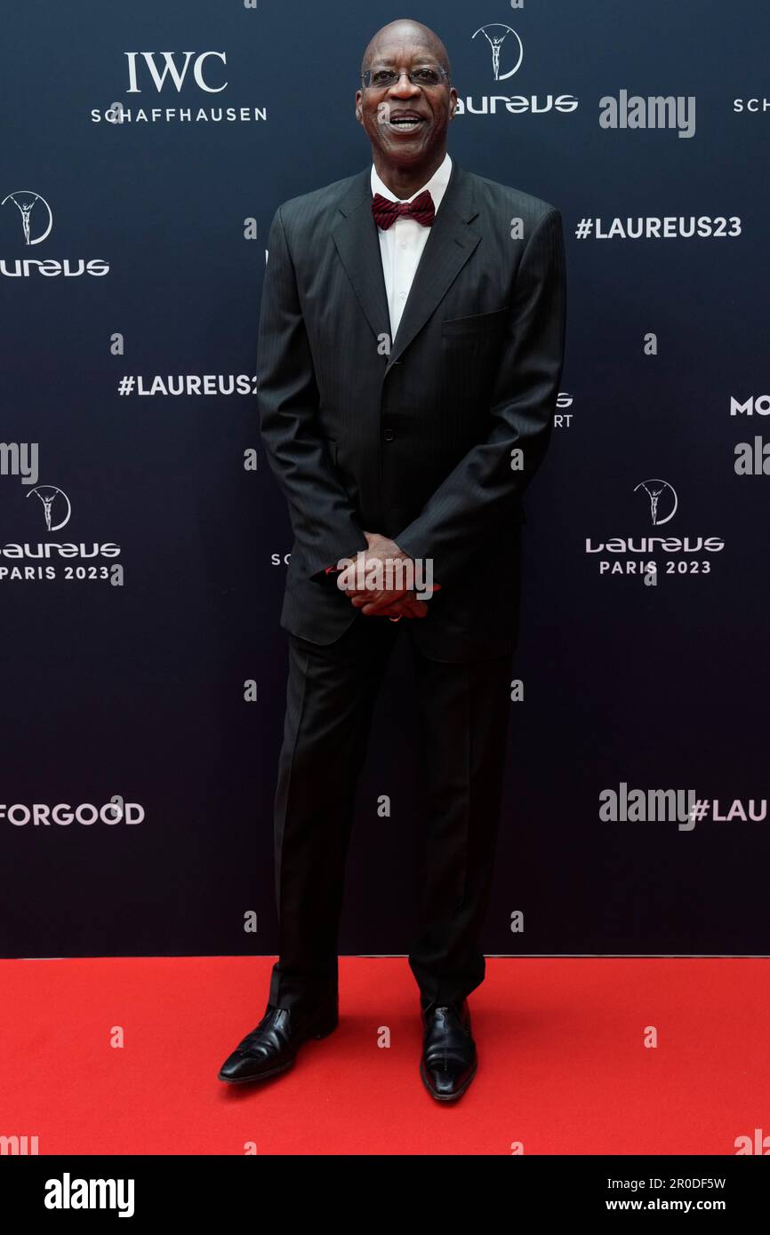 Edwin Moses poses as he arrives at the Laureus Sports Awards in Paris ...
