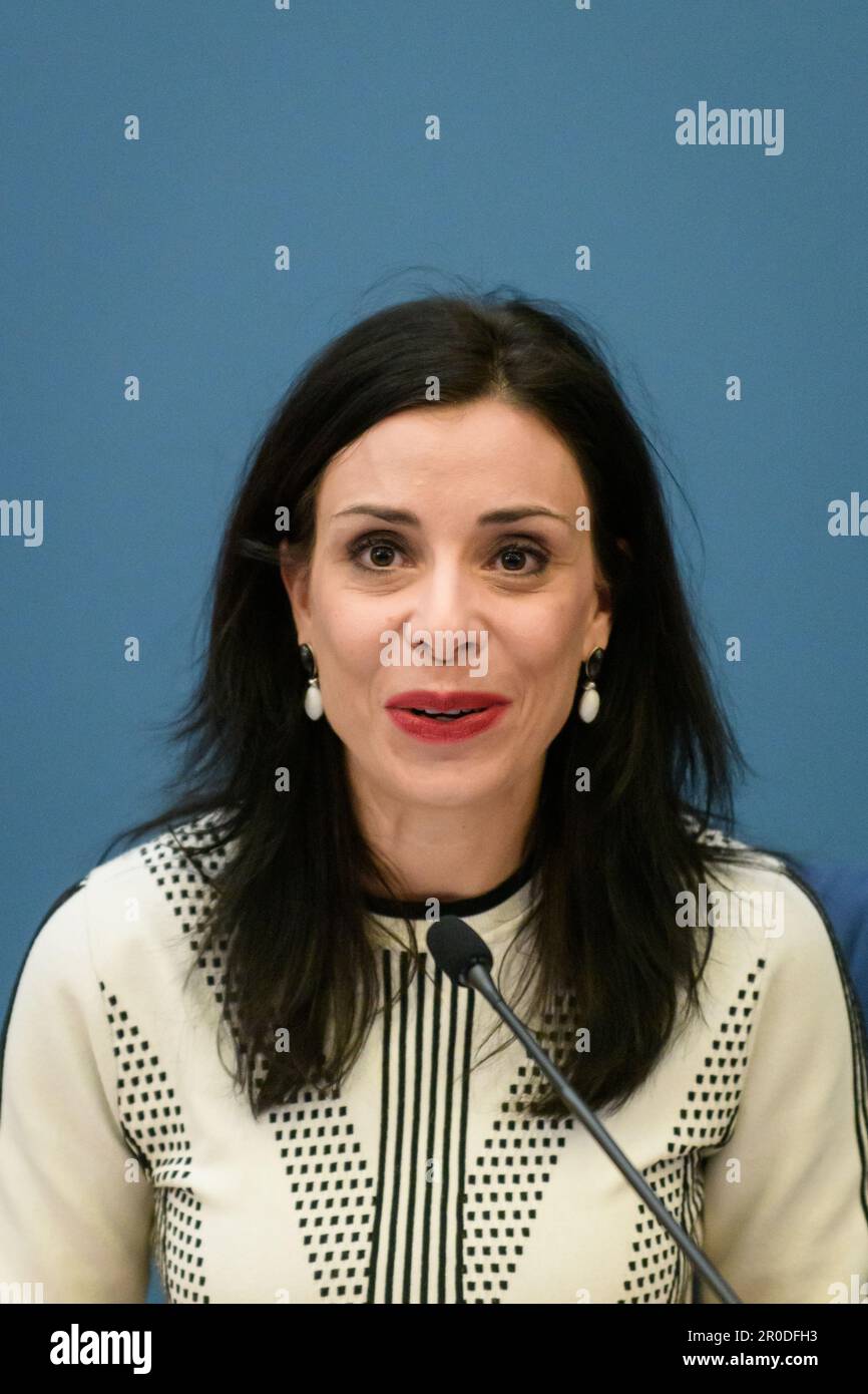 RIGA, Latvia. 8th May, 2023. Dominique Hasler (at photo), Minister of ...