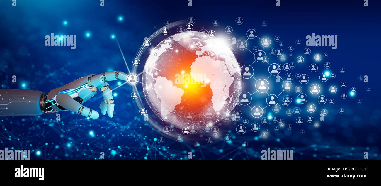 Robot hand Leading the global world business community of network ...