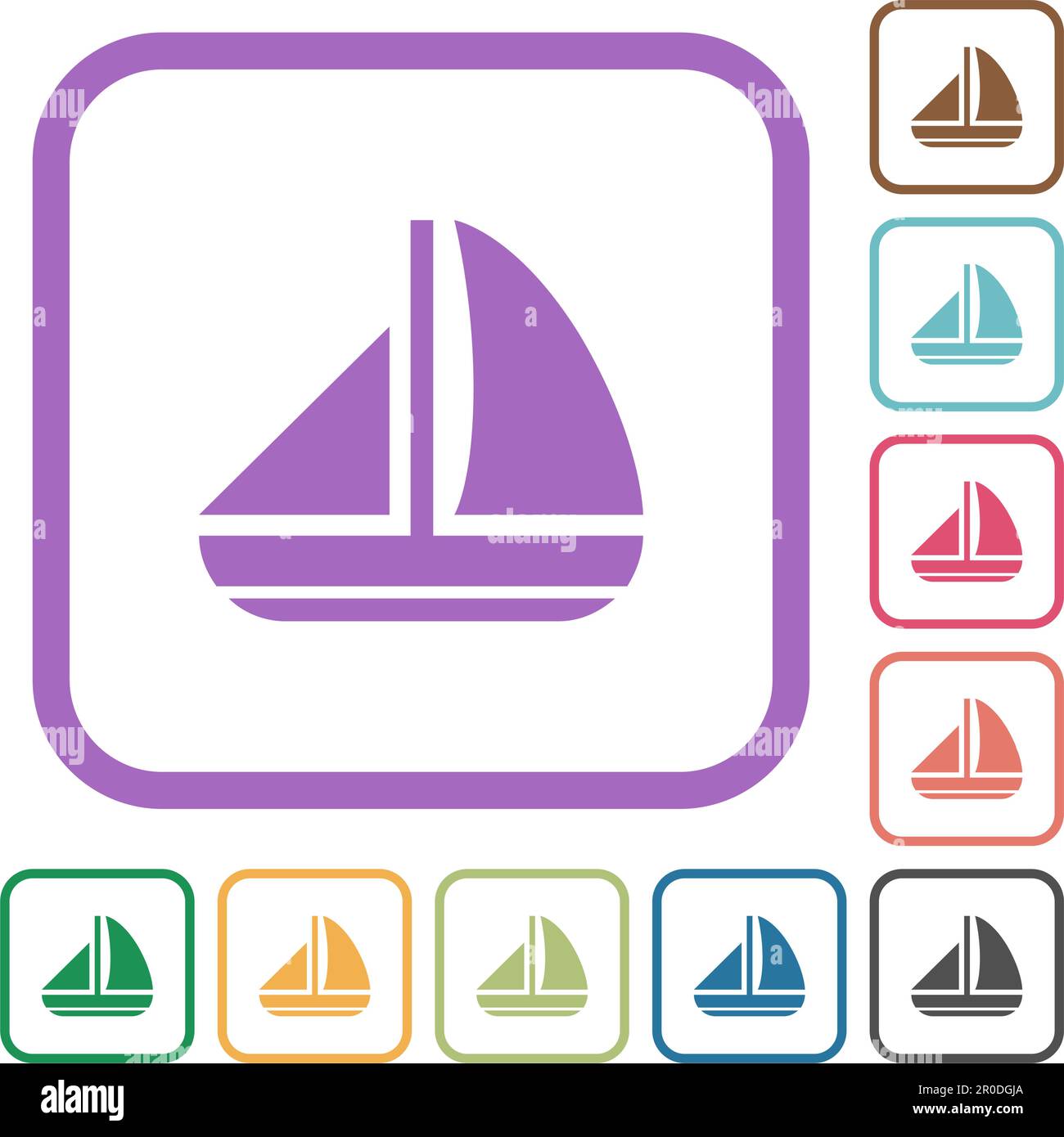 Sailing boat solid simple icons in color rounded square frames on white background Stock Vector ...