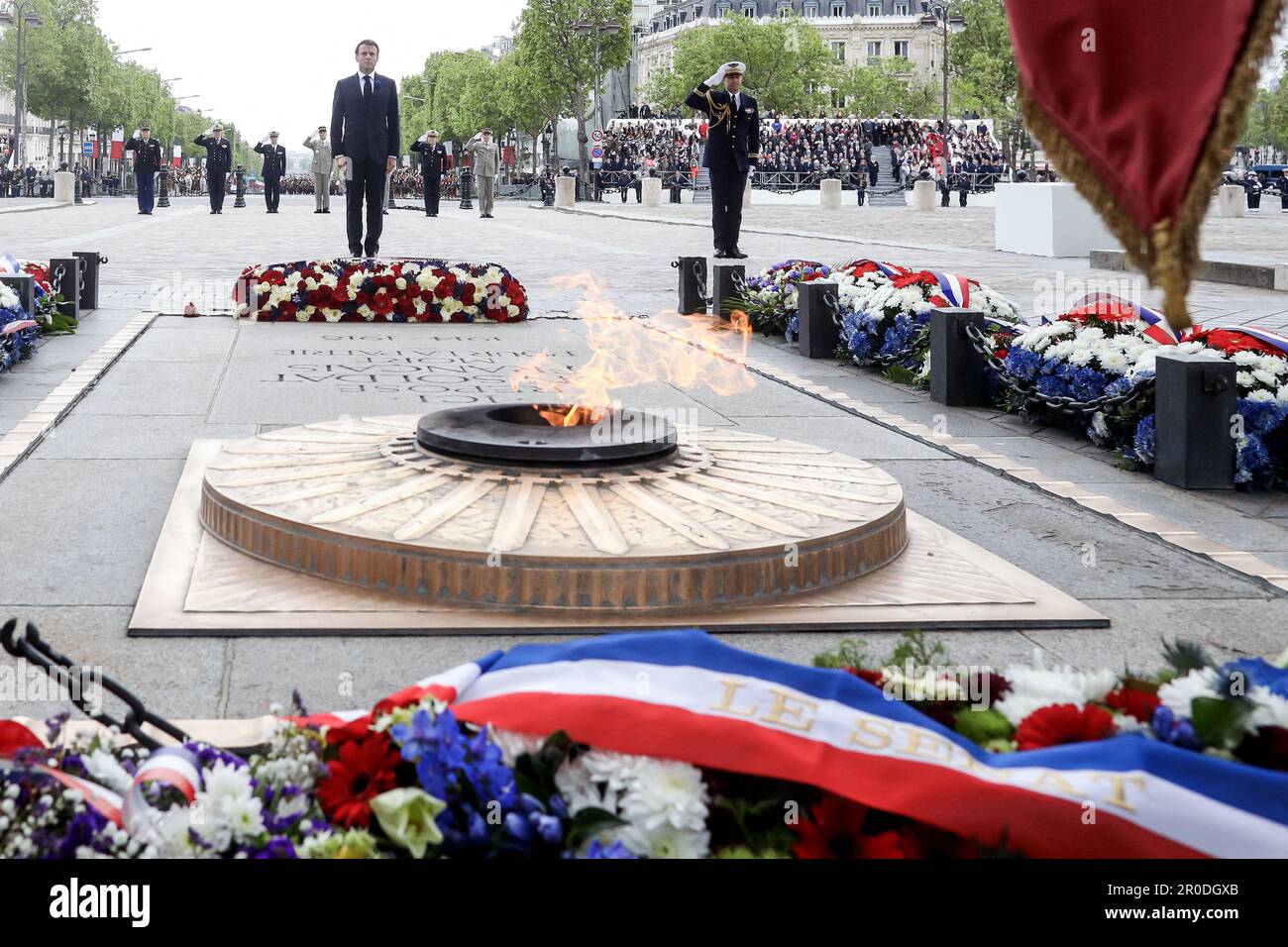 Le président de la république, Emmanuel Macron lors de l'hommage sur la ...