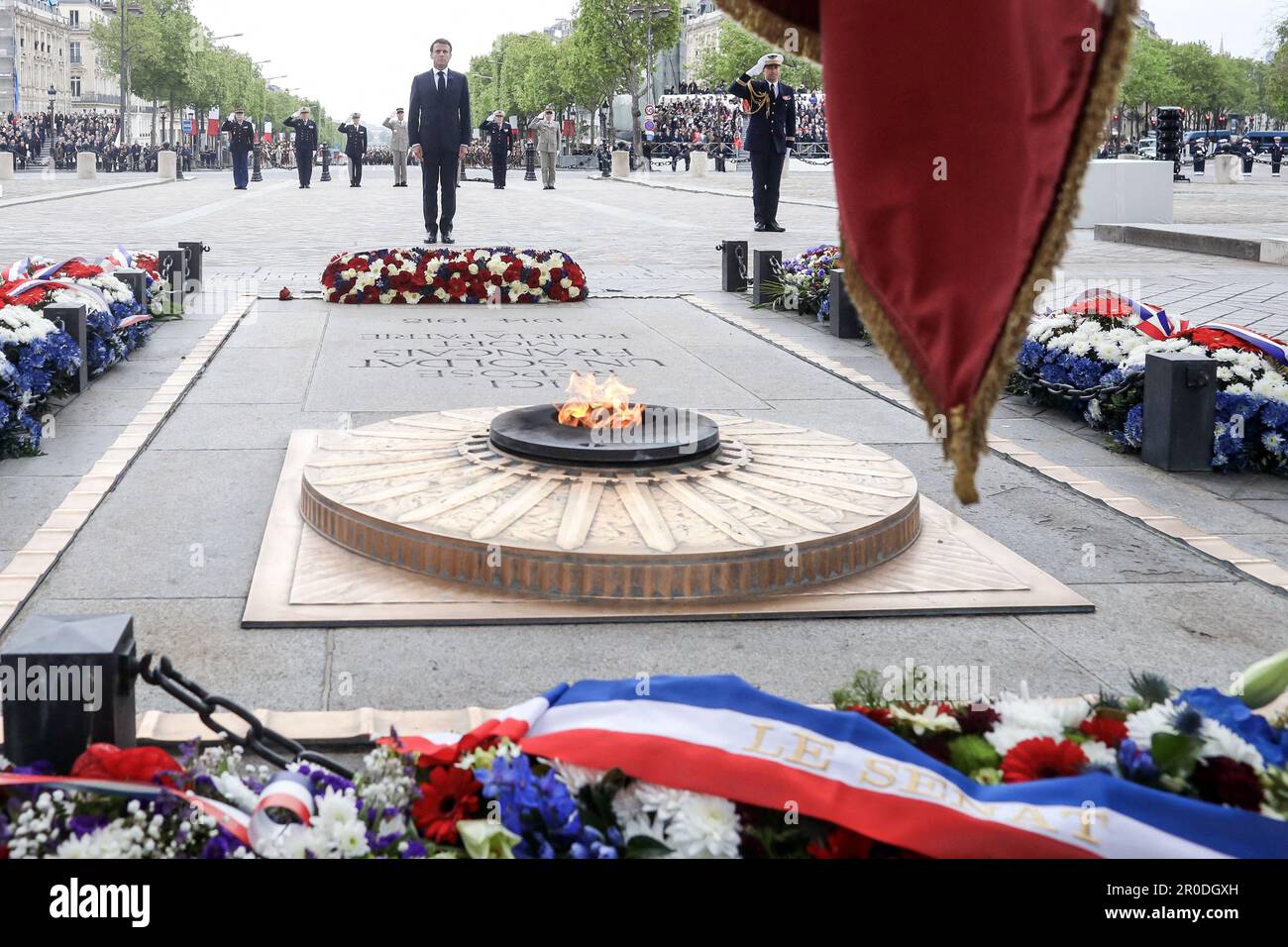 Le président de la république, Emmanuel Macron lors de l'hommage sur la ...