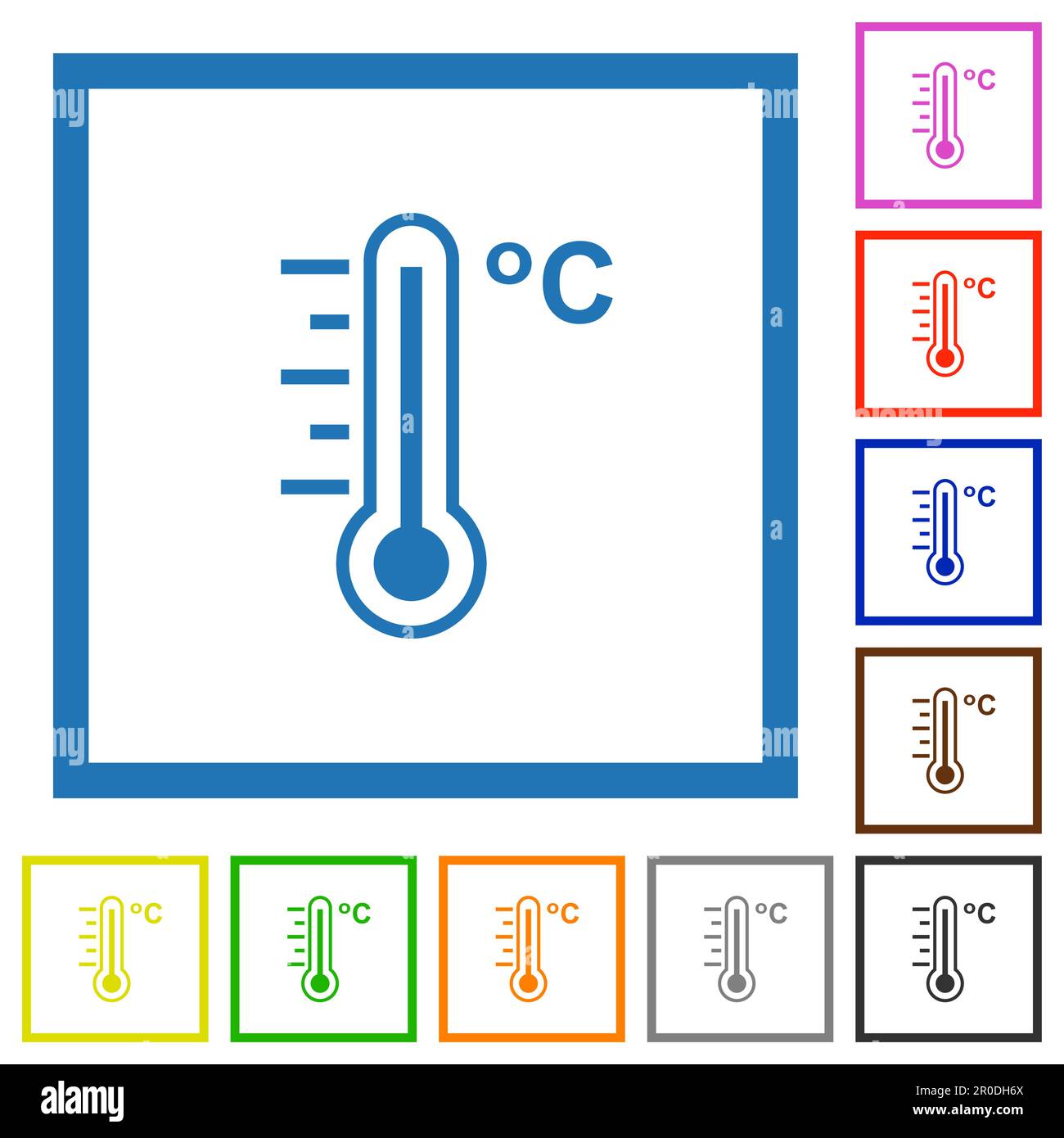 Celsius thermometer warm temperature flat color icons in square frames ...