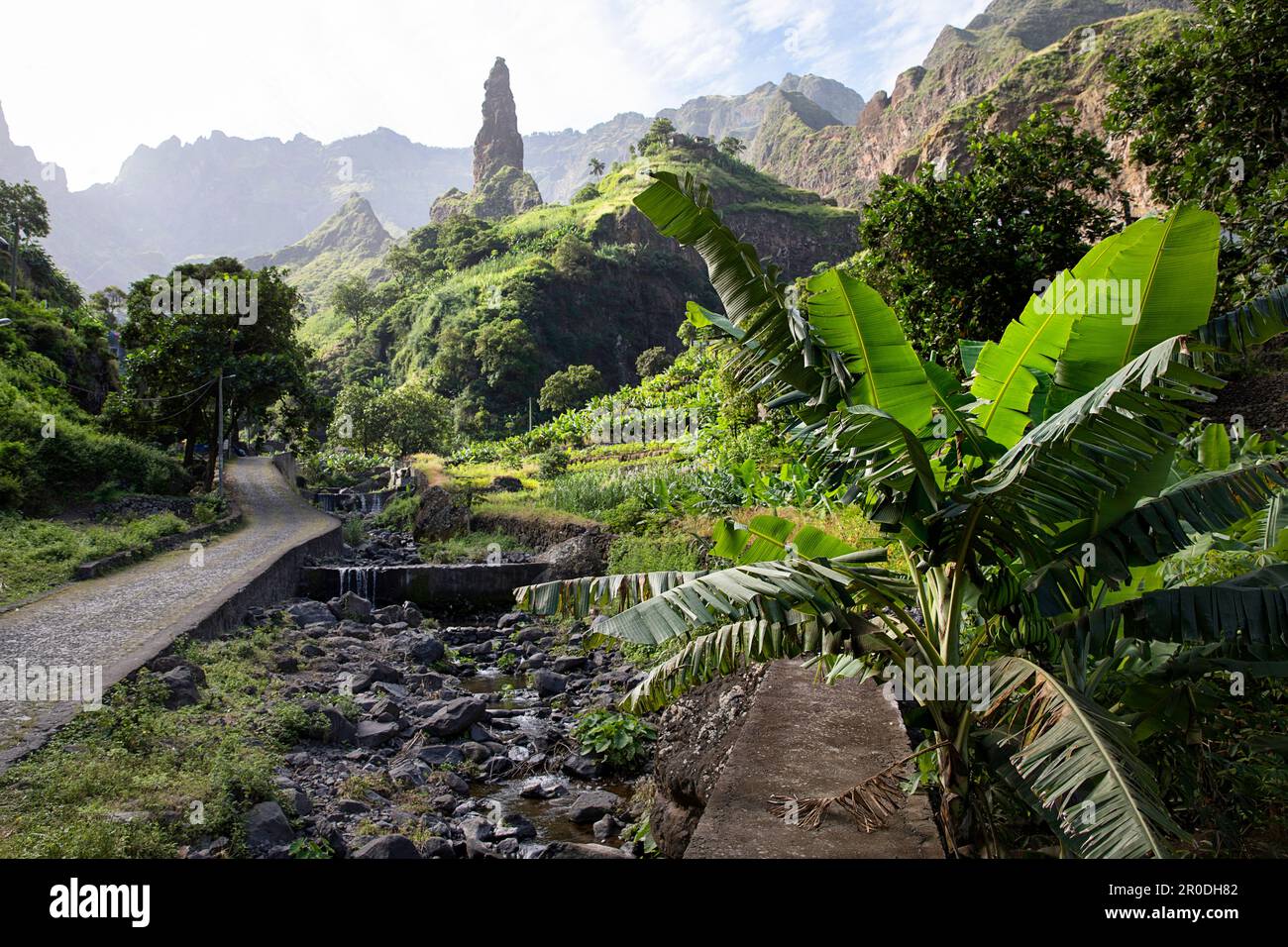 Road leading towards Xoxo village and huge rock pillar in a spectacular ...