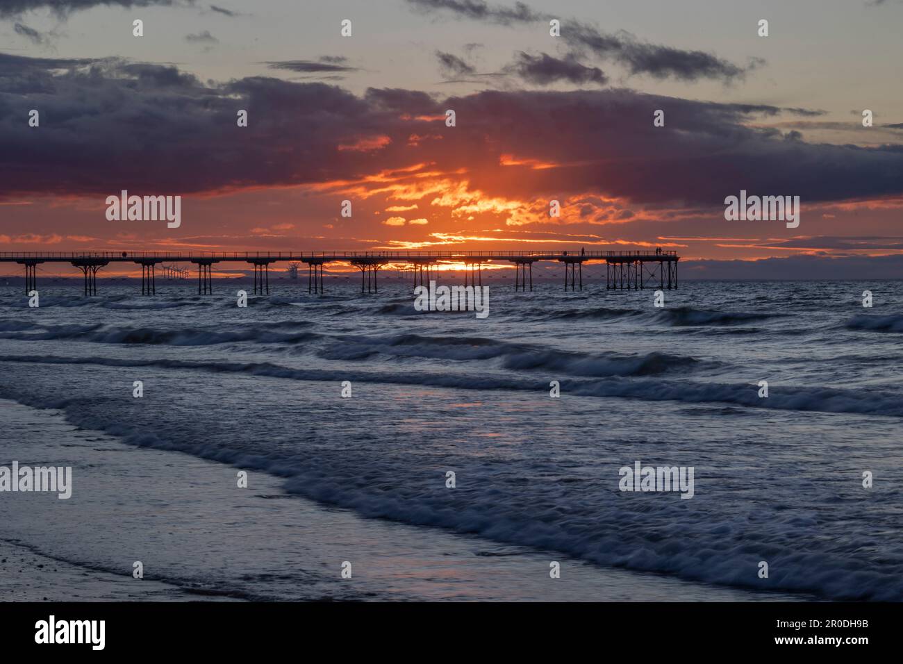 Saltburn Pier summer sunset, Cleveland, North Yorkshire England Stock ...