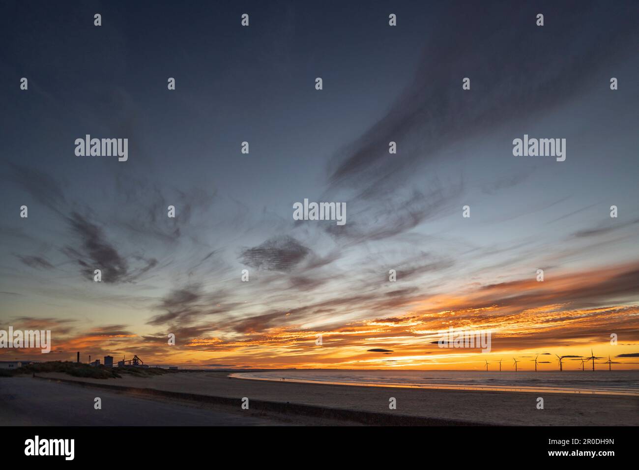 Coatham Beach at Sunset, Redcar, Clevelans, North Yorkshire Stock Photo ...
