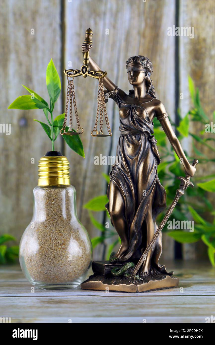 Symbol of law and justice, plant growing inside the light bulb. Green ...