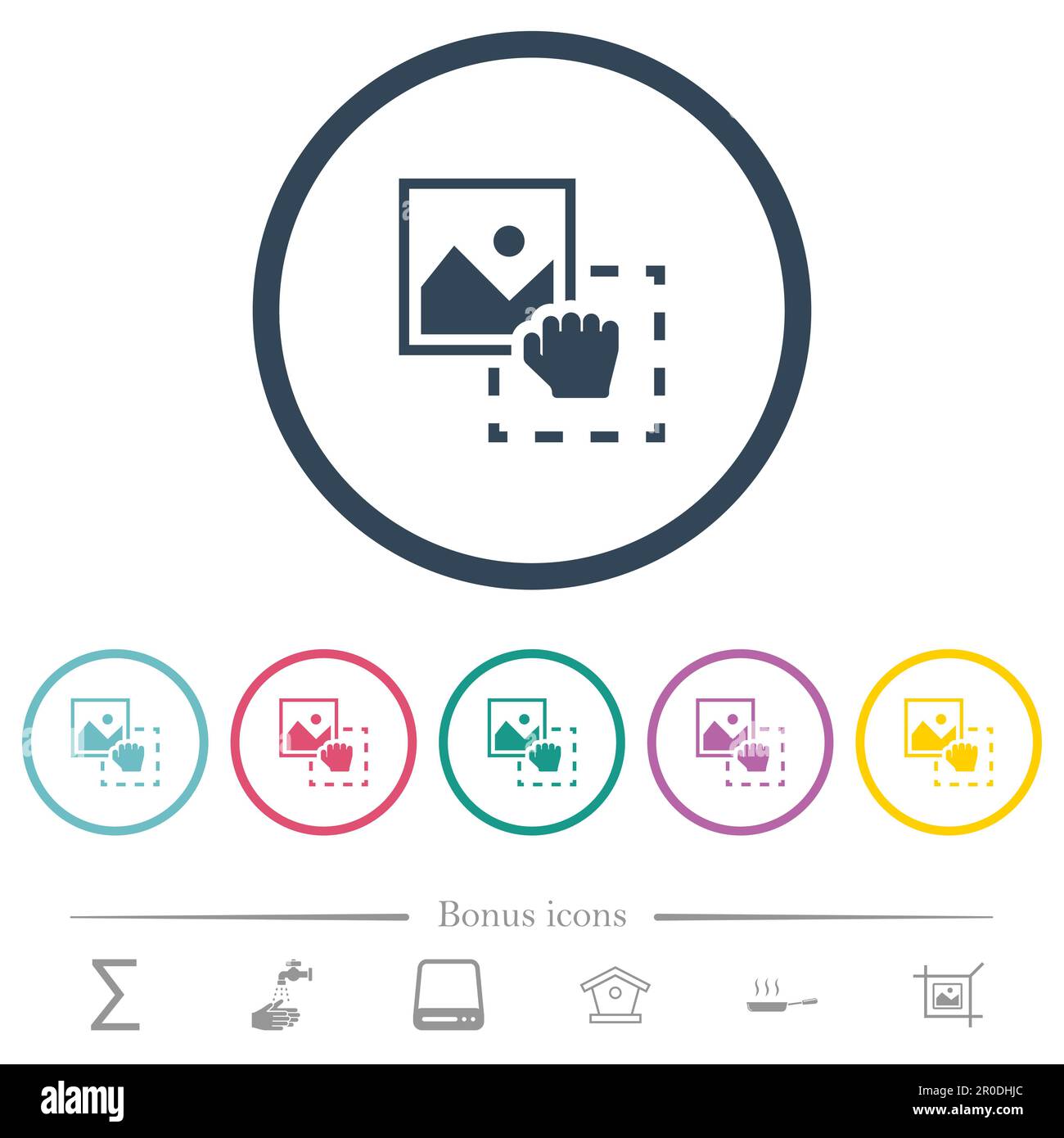 Grab image to upload flat color icons in round outlines. 6 bonus icons ...