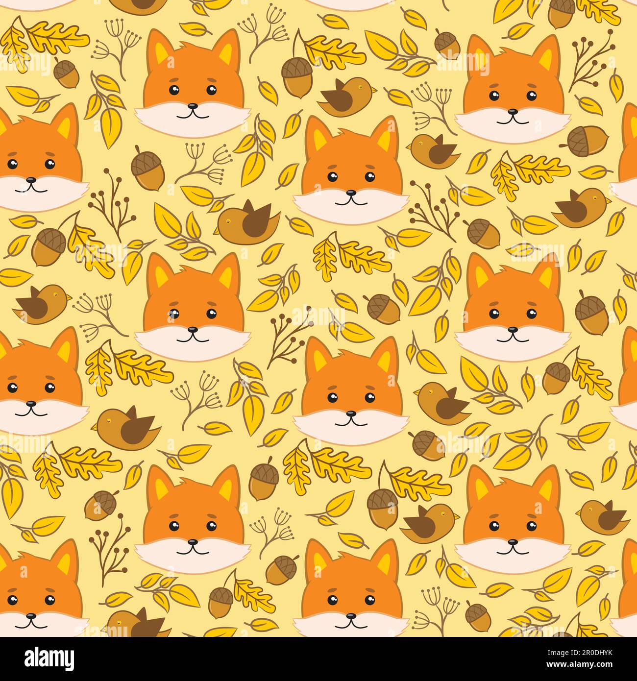 Vector pattern with fox, leaves, acorns Vector autumn wallpaper Stock ...