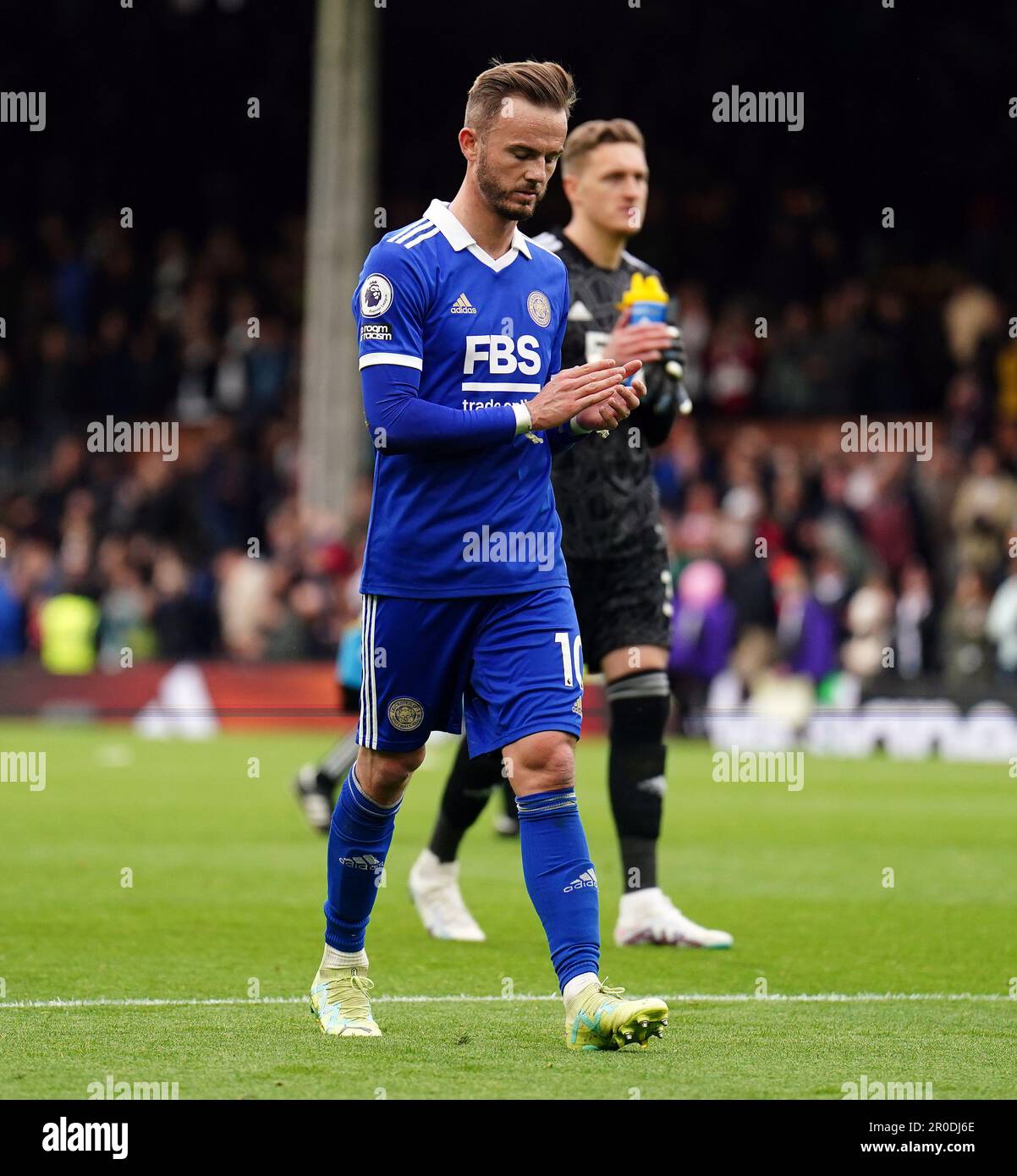 Leicester City's James Maddison walks off dejected following the ...