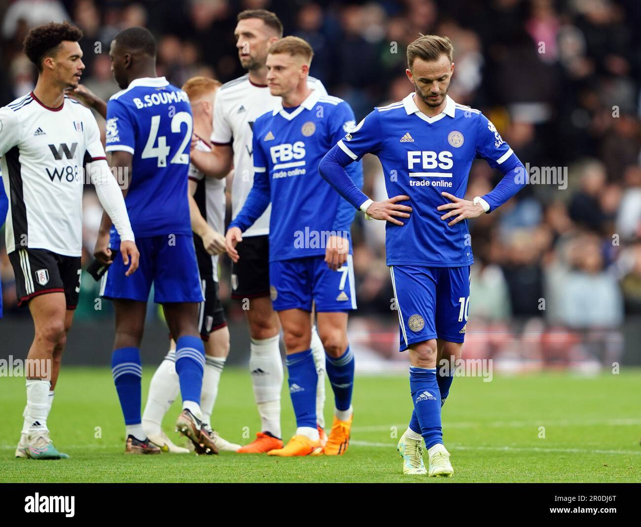 Leicester City's James Maddison walks off dejected following the ...