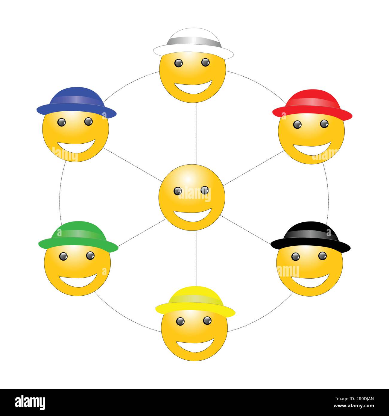 A circle of smileys with the words happy hats on it Stock Vector Image ...
