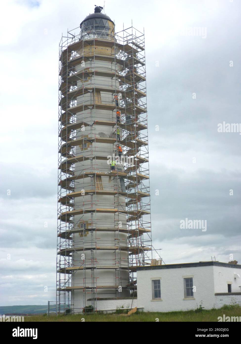 Scaffolding - High Level Work At Barns Ness Lighthouse Stock Photo - Alamy