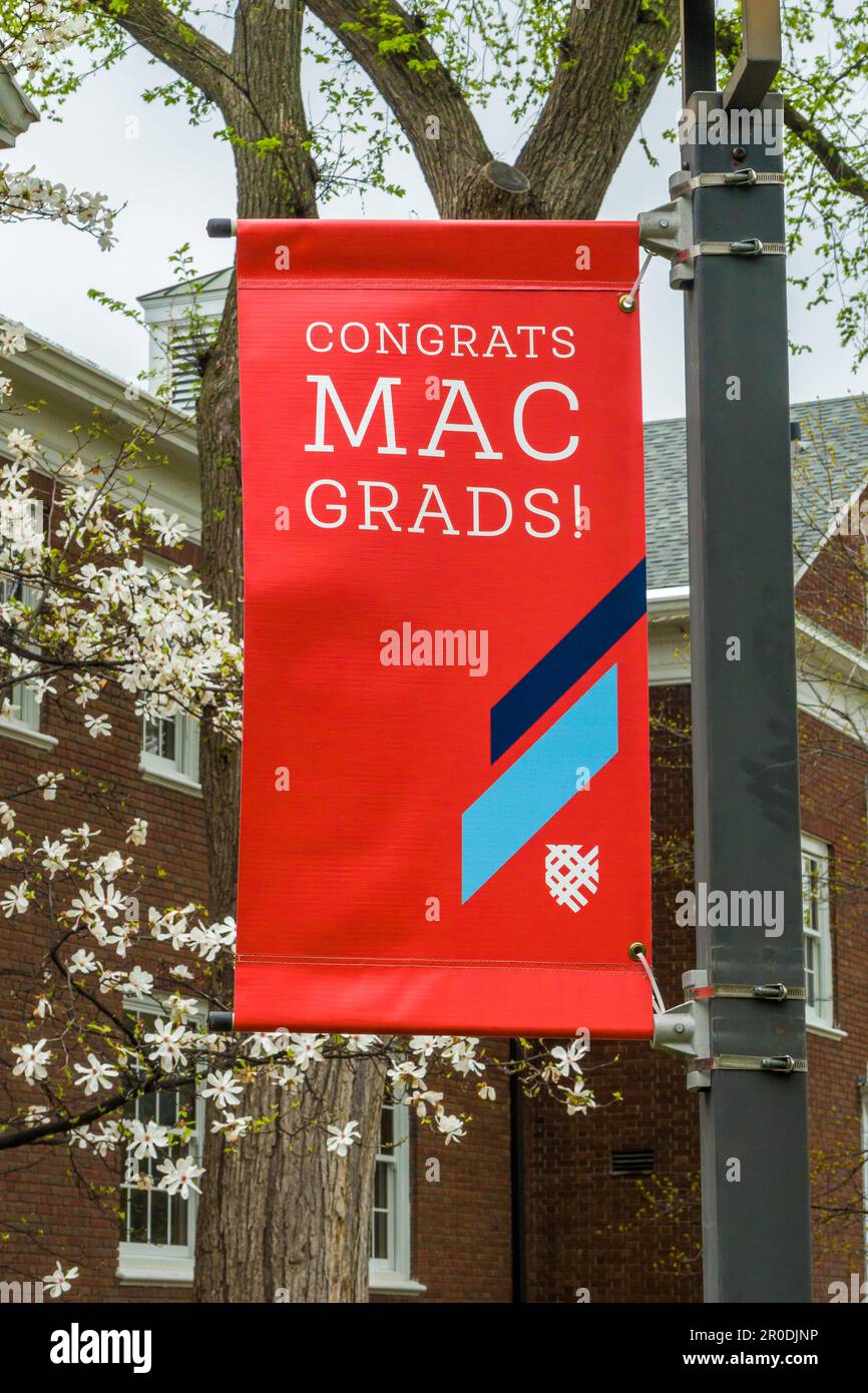 ST. PAUL, MN, USA - MAY 6, 2023: Campus flag and banner at Macalester ...