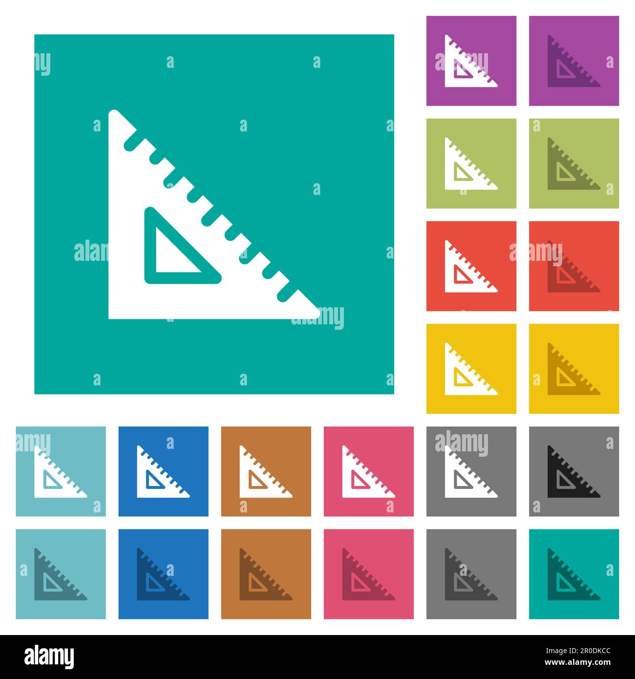 Triangle ruler solid multi colored flat icons on plain square ...